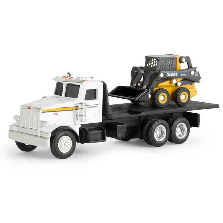 1/64 John Deere Peterbilt Flatbed Truck with 320E Skid Steer — Outback Toys