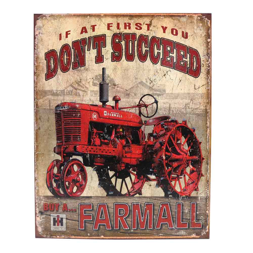"If at First you don"t succeed Buy a Farmall" distressed Tin Sign — Outback Toys
