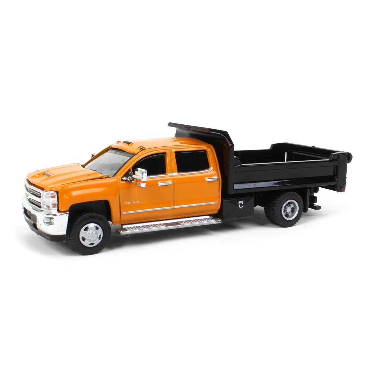 1/64 2017 Chevrolet Silverado 3500 Dump Truck, Orange & Black Dually D ...