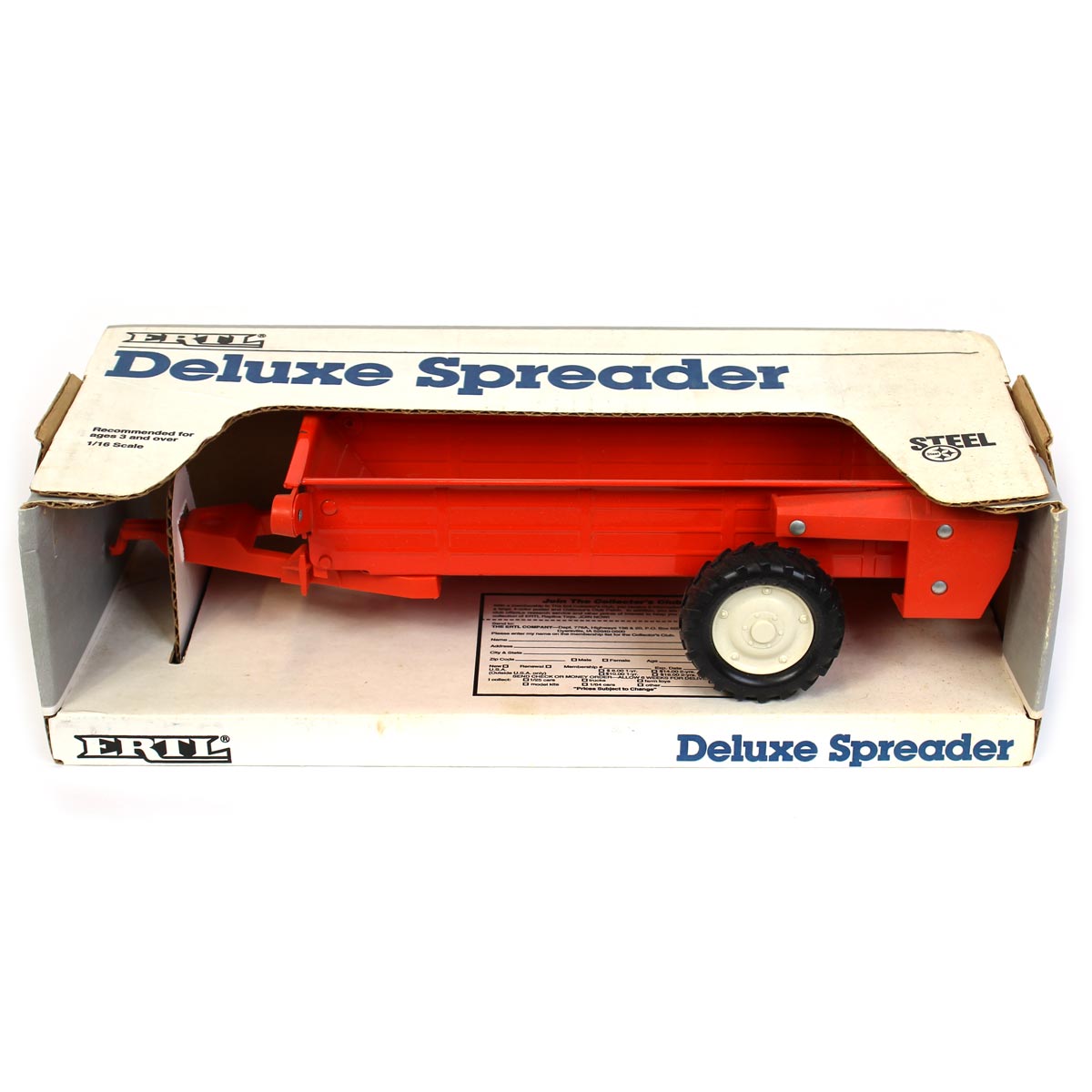 1/16 Orange Deluxe Box Manure Spreader, Made by ERTL in 1992 — Outback Toys