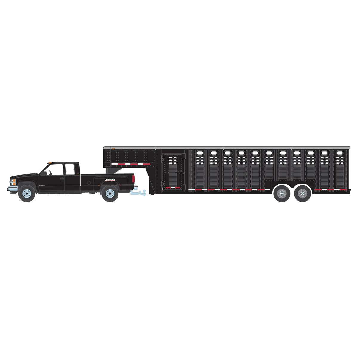 1/64 1998 Chevrolet Silverado 3500 Ext. Cab Dually with Livestock Trai ...