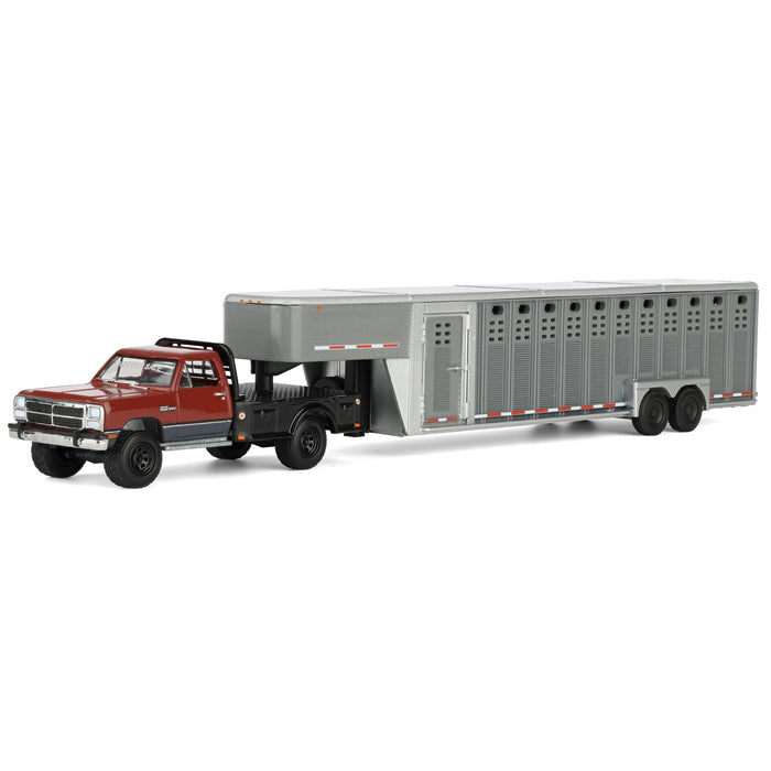 1/64 1992 Maroon & Charcoal 1st Gen Dodge Ram Dually Flatbed with Char ...