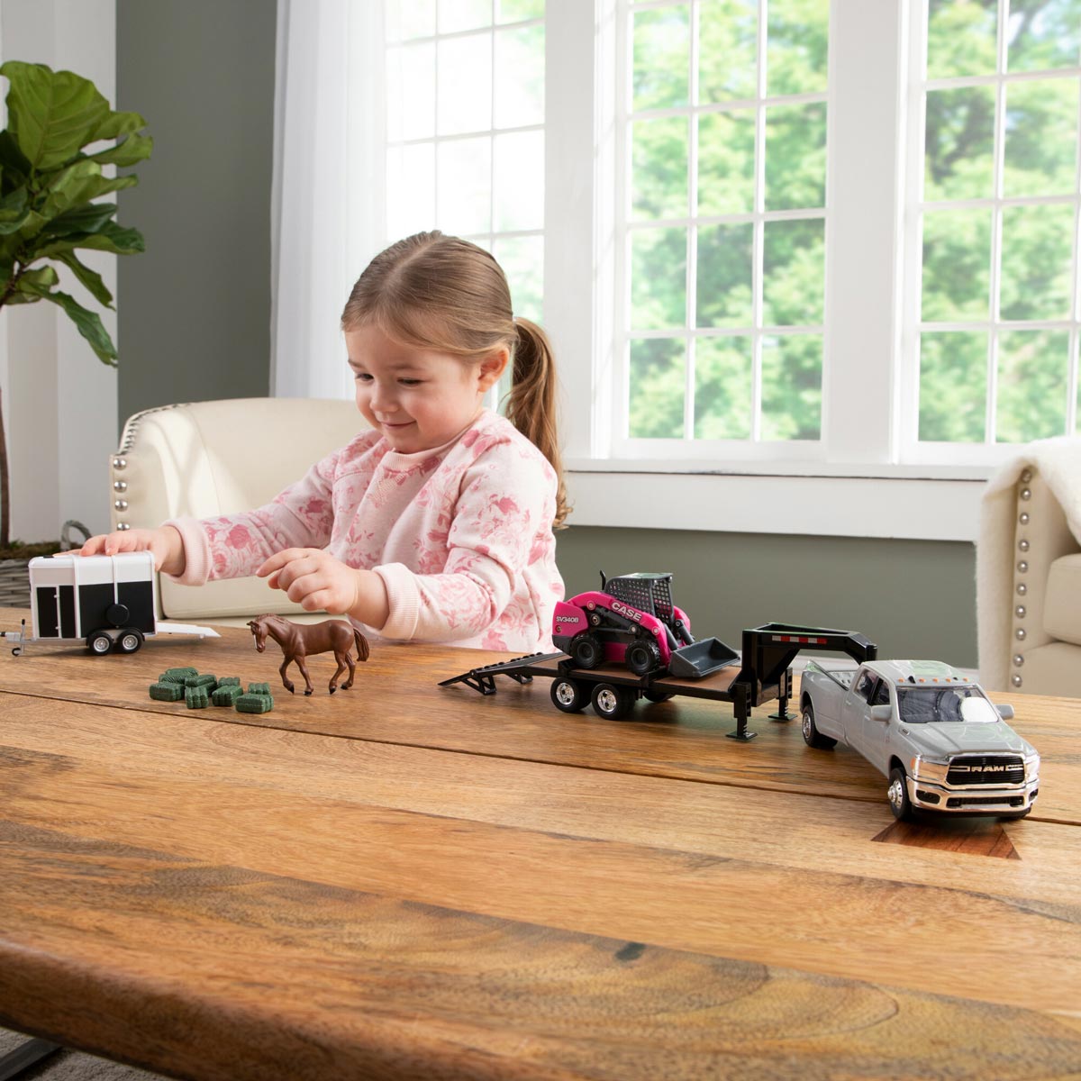 1/32 RAM 3500 Pickup Truck with Gooseneck Trailer, Case SV340B Skid St ...