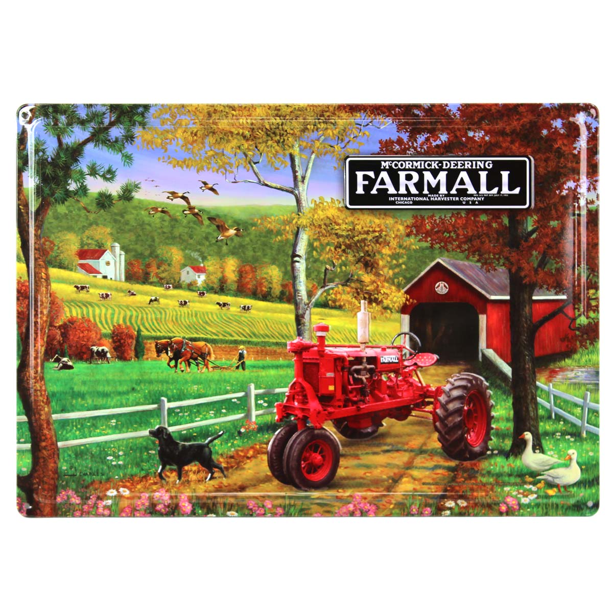 McCormick-Deering Farmall Tractor Covered Bridge Scene Tin Sign, 17in — Outback Toys