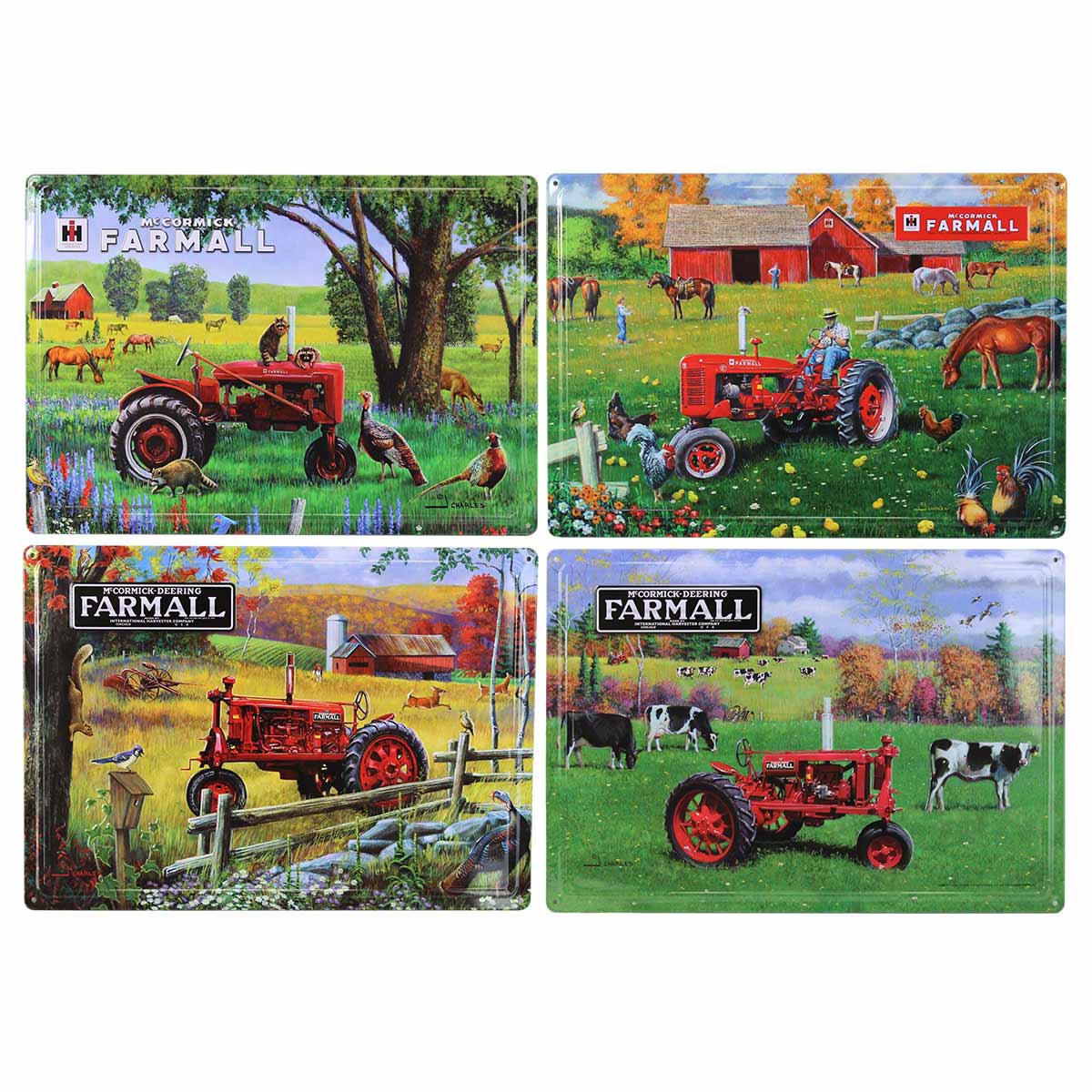 Set of 4 IH McCormick Farmall Embossed Metal Signs, 16.75in x 12in — Outback Toys