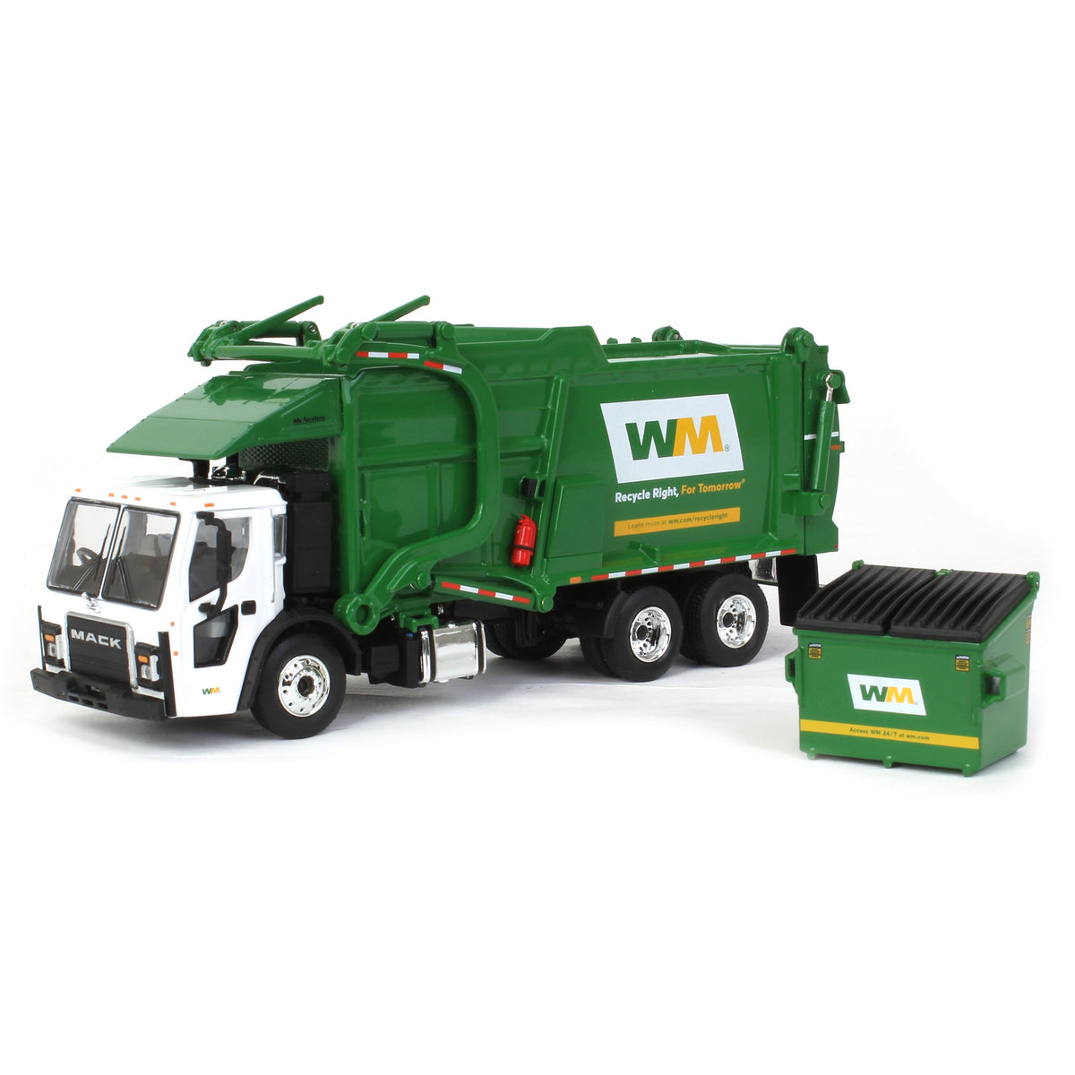 1/64 Mack LR Front Loader Garbage Truck with Dumpster by First Gear, W ...