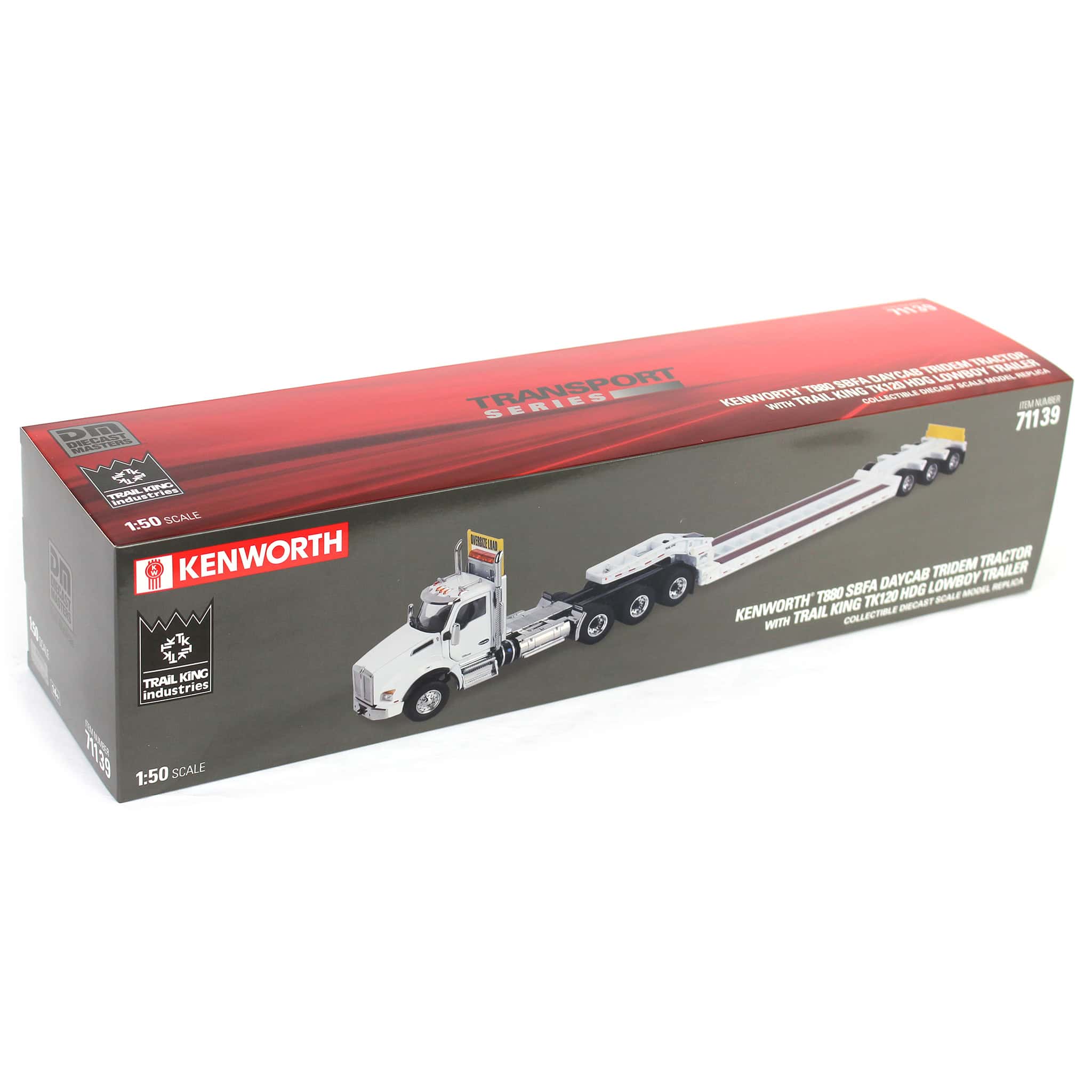 1/50 White Kenworth T880 SBFA with White Trail King TK120 HDG Lowboy T ...