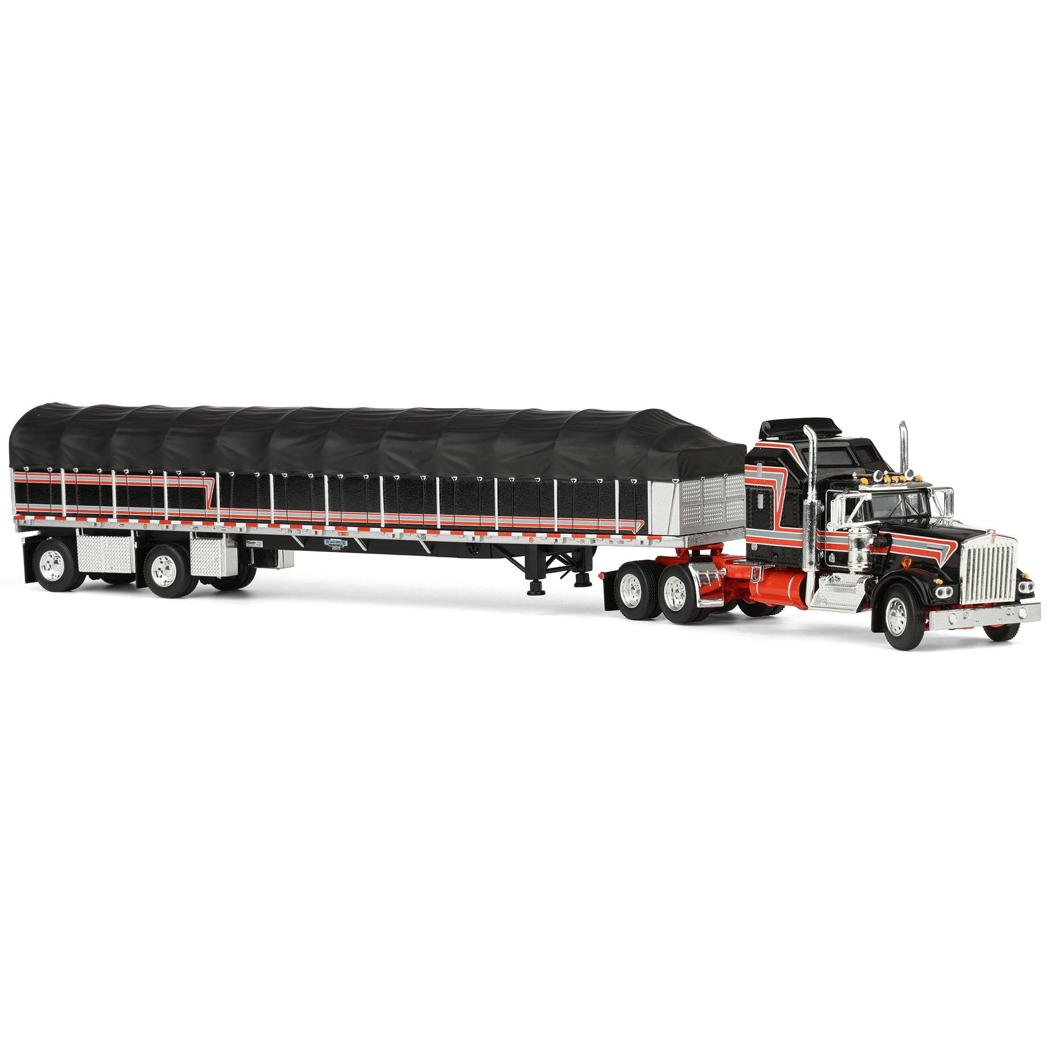 1/64 Kenworth W900A Semi Truck with Wilson Roadbrute Flatbed & Covered ...