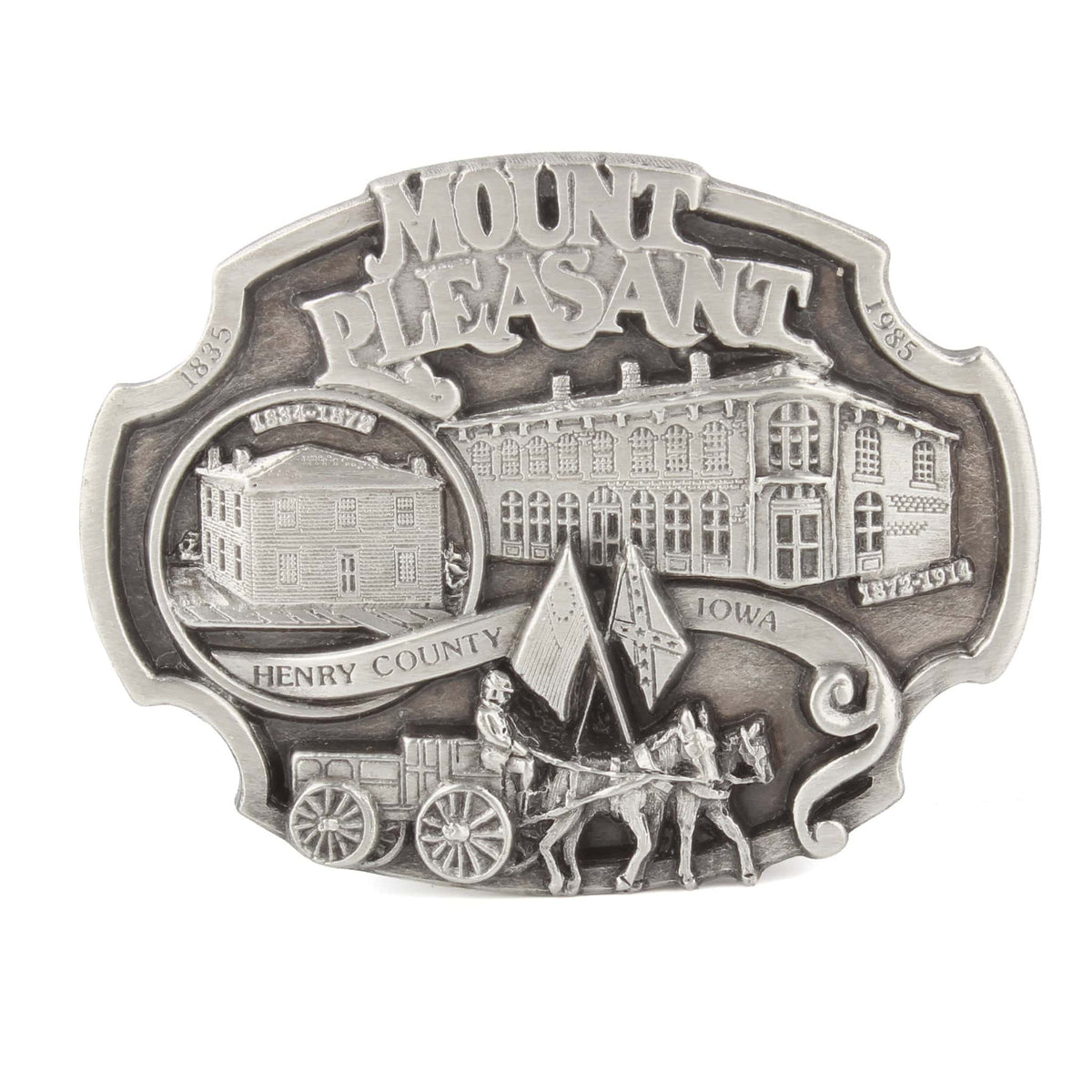 Vintage 1984 Mount Pleasant Henry County, Iowa Pewter LE Belt Buckle b ...