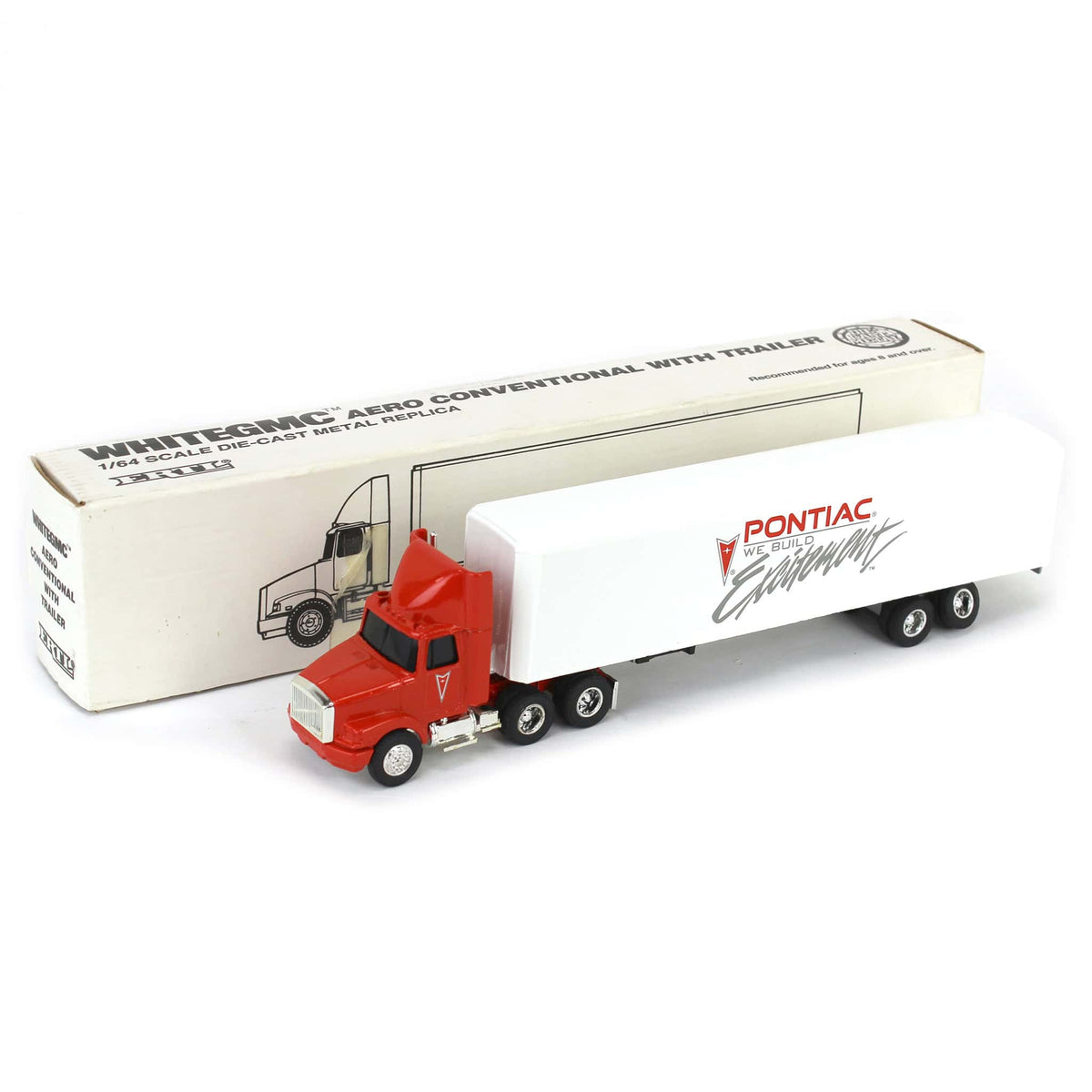 1/64 WhiteGMC Aero Conventional Cab w/ Pontiac Box Trailer by ERTL ...