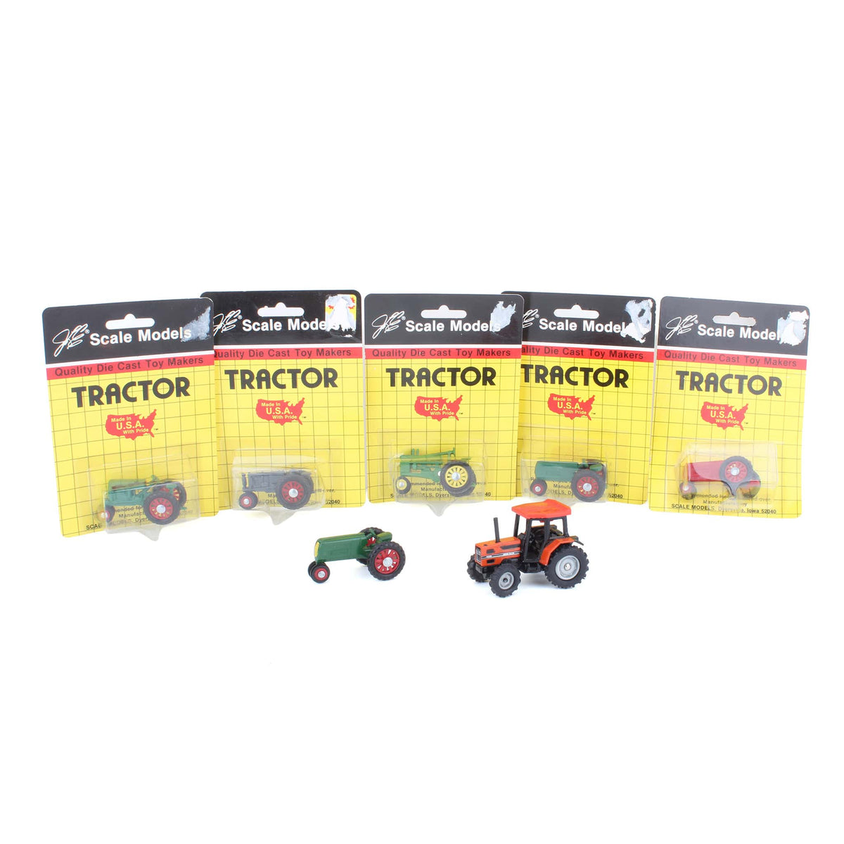 Lot of (5) 1/64 Plastic Tractors and (2) Diecast Tractors — Outback Toys